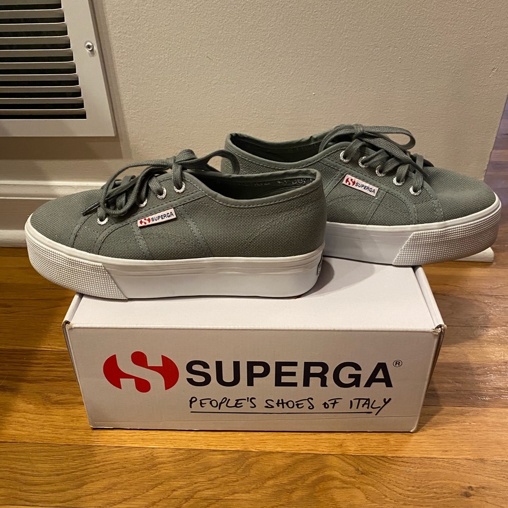 Superga Platform Sneakers In Gray Sage (Canvas), Size… - Gem